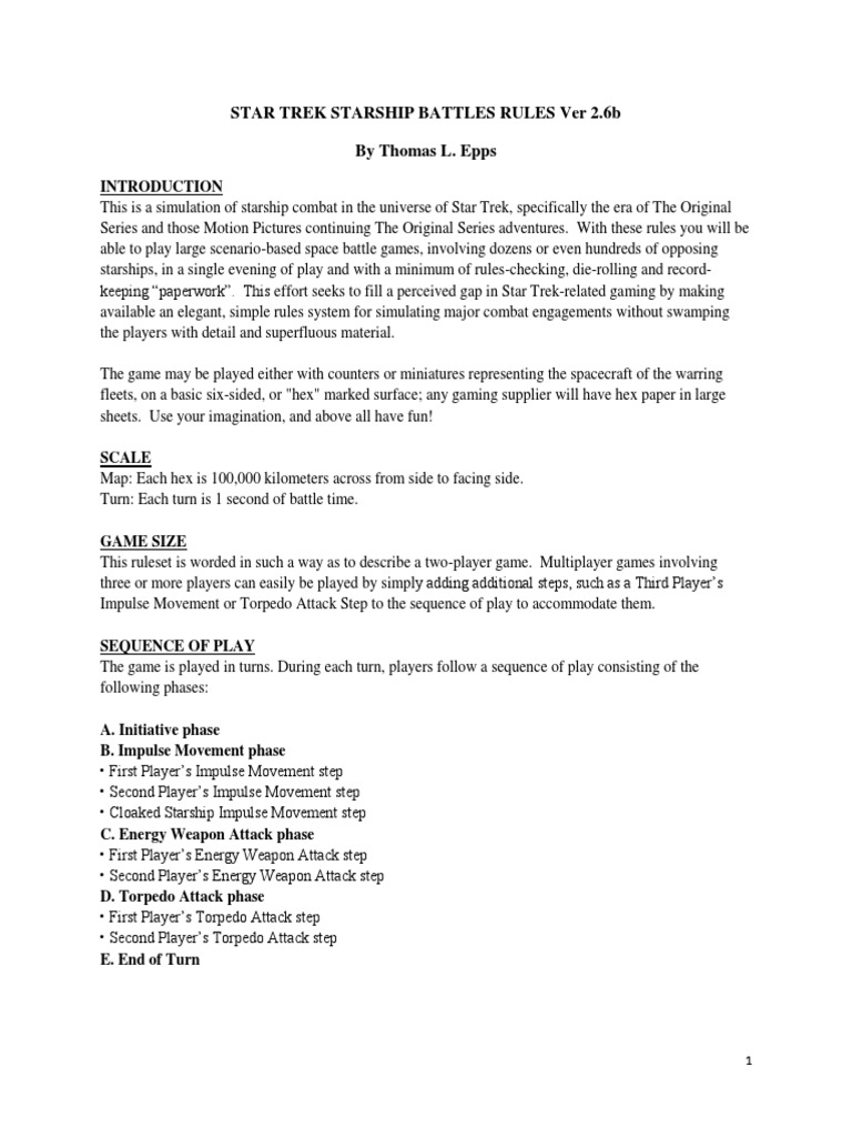 Star Trek Starship Battles Rules V 2.6b | PDF | Torpedo | Ships