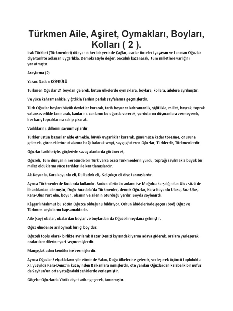 1117-Turkmen Aile Ashiret Oymaklari Boylari Kollari-2 | PDF