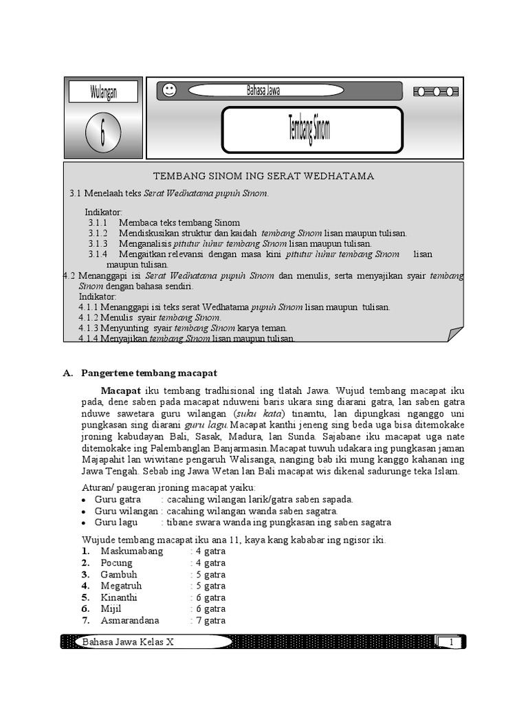 Analisis Tembang Sinom dalam Wedhatama | PDF