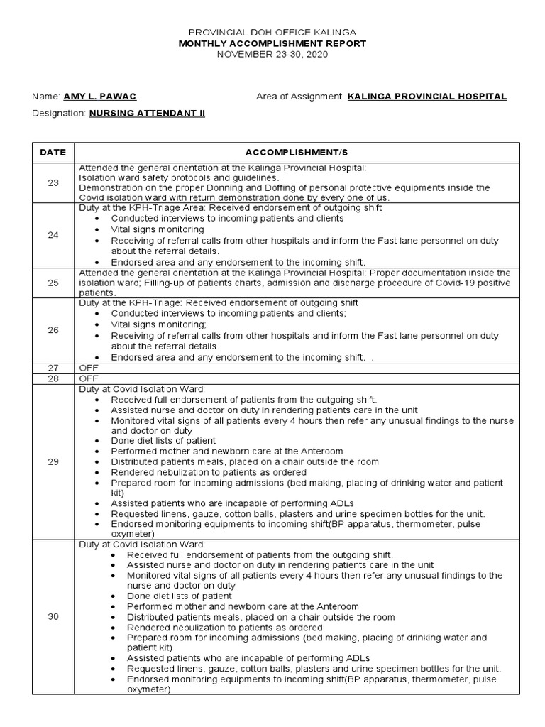 Accomplishment Report DOH AMY | PDF | Hospital | Patient