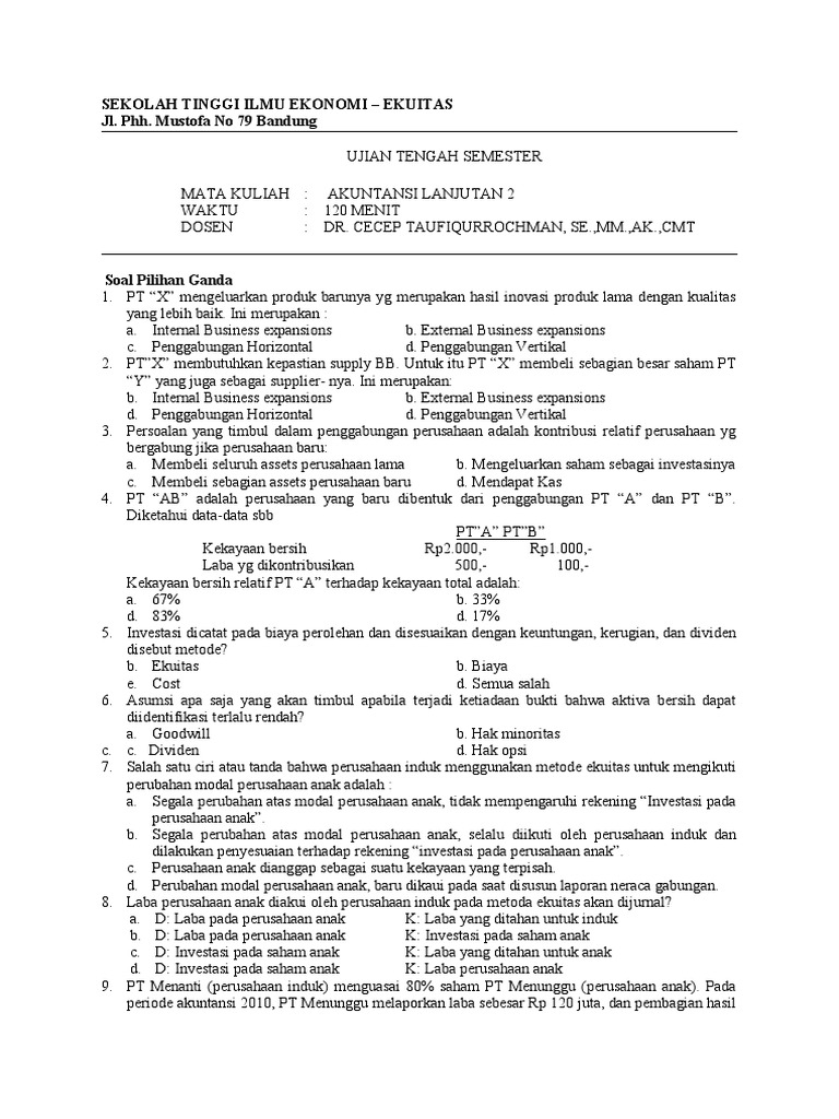 Soal Uts Aklan 2 (Cecep) | PDF | Hukum