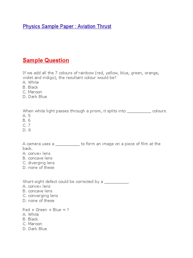Physics Sample Paper | PDF | Sun | Atmosphere