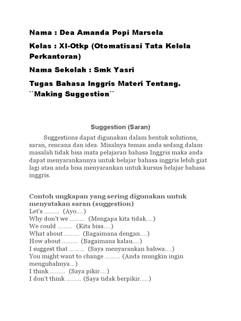 Nama: Dea Amanda Popi Marsela Kelas: XI-Otkp (Otomatisasi Tata Kelola Perkantoran) Nama Sekolah ...