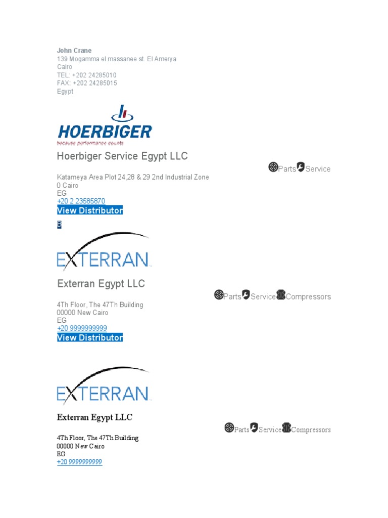 Hoerbiger Service Egypt LLC: View Distributor | PDF