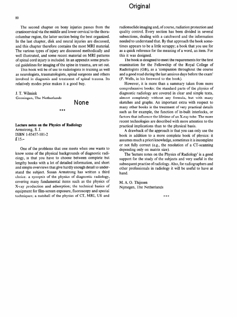 Lecture Notes On The Physics of Radiology | PDF | Radiology | Medical ...