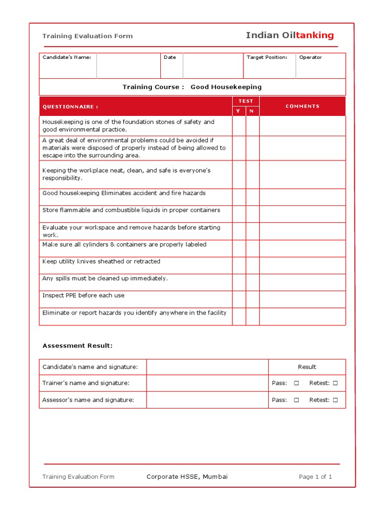 Training Evaluation Form - Good Housekeeping | PDF | Business