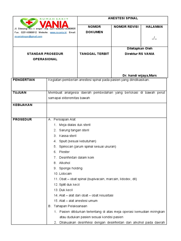 Spo Tindakan Anestesi Spinal | PDF