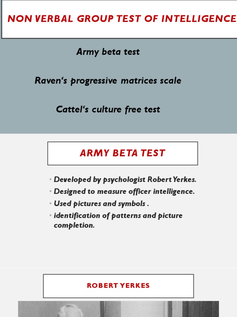 Non Verbal Group Test of Intelligence: Army Beta Test Raven S ...