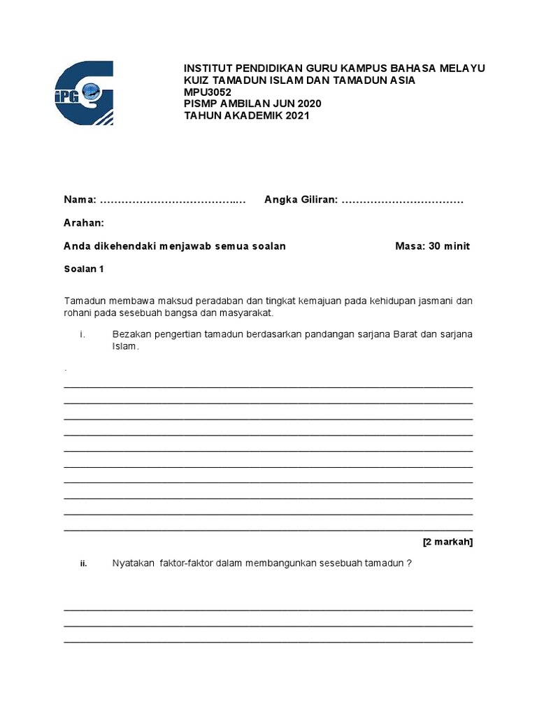 7 Feb Soalan Kuiz TITAS 2021 (Editbr) | PDF