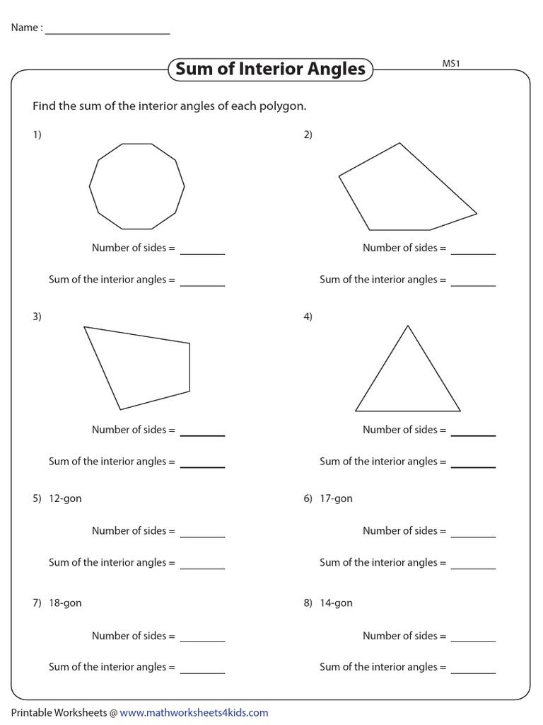 Find The Sum of The Interior Angles of Each Polygon | PDF | Elementary ...