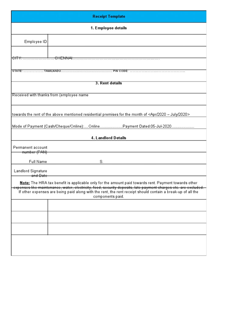 Receipt Template 1. Employee Details | PDF