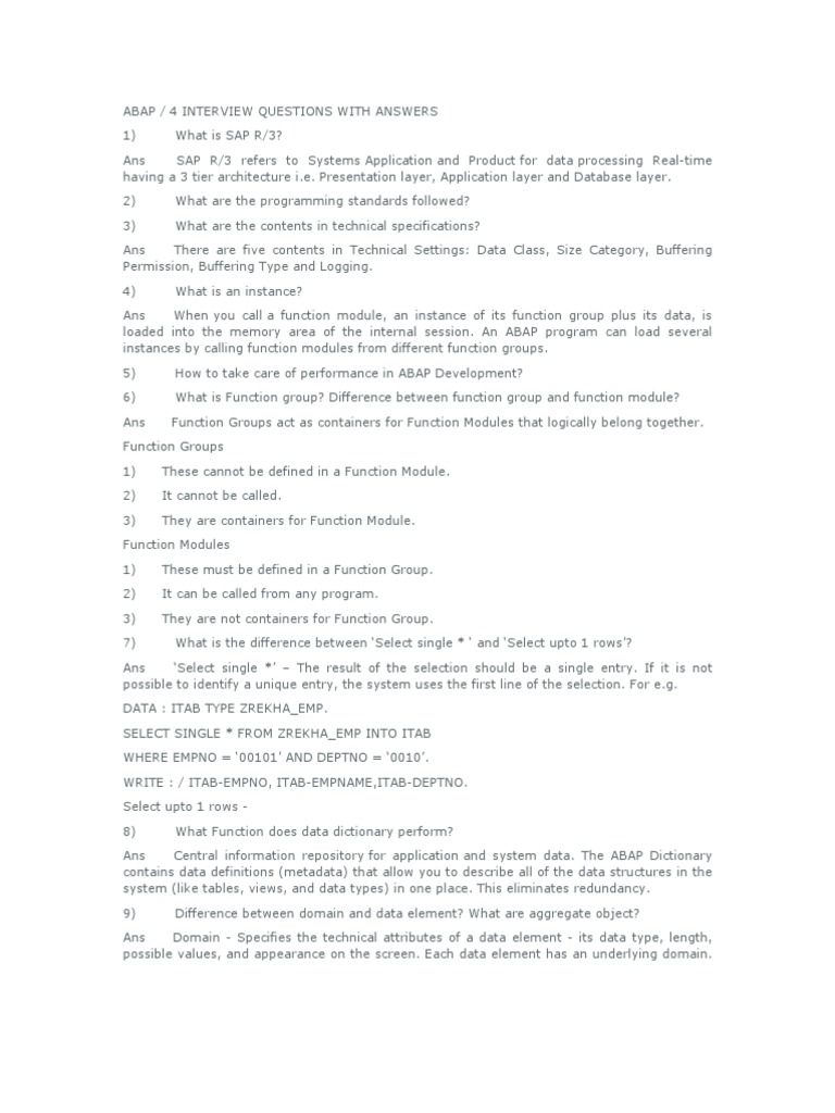 Abap Interview Questions & Answers | PDF