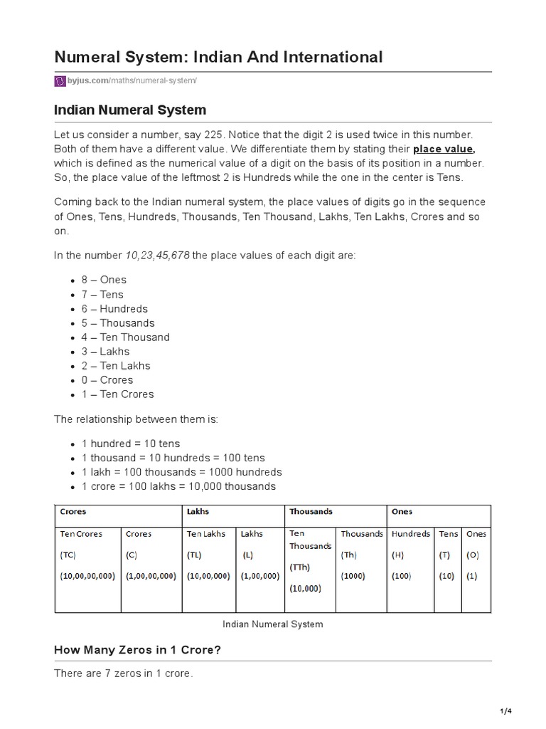 Numeral System Indian and International | PDF | Numbers | Encodings