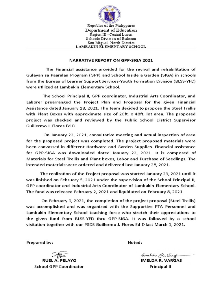 Gpp-Siga Narrative Report 2021 | PDF | Philippines