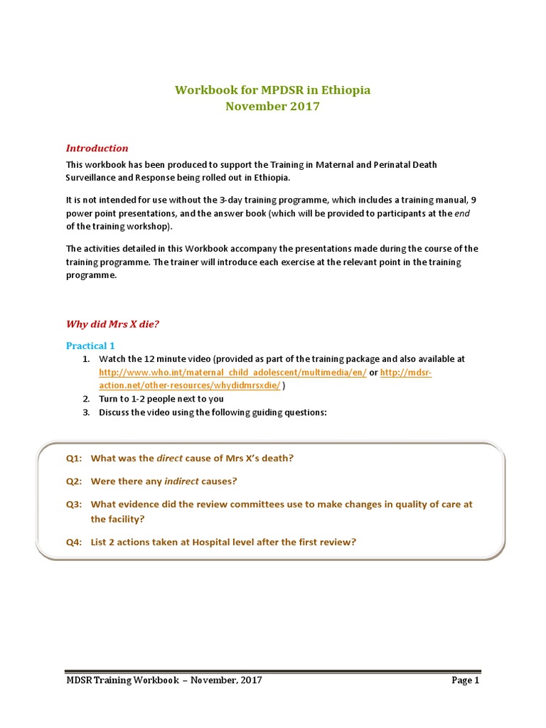 MPDSR Training Workbook 17.10.30 | PDF | Maternal Death | Pregnancy