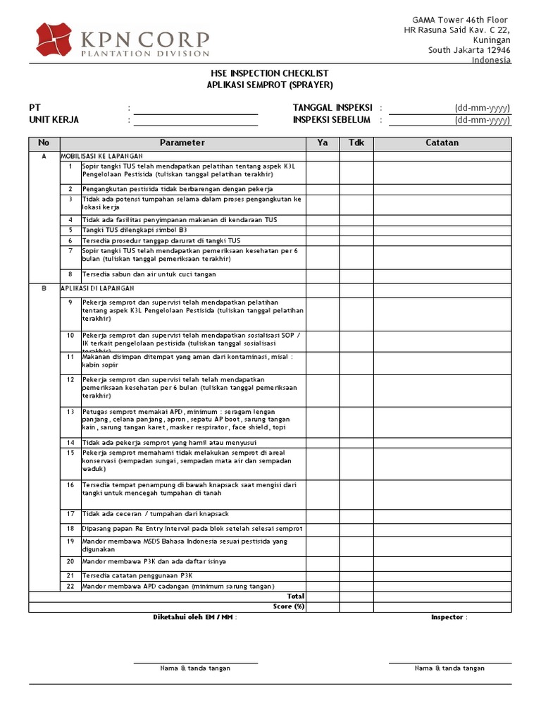 Formulir Inspeksi Bulanan K3L | PDF