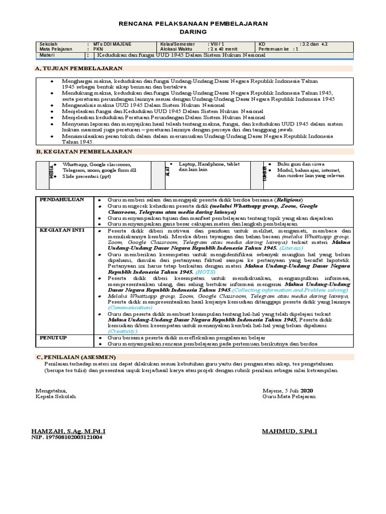 RPP PKN Kelas Viii | PDF