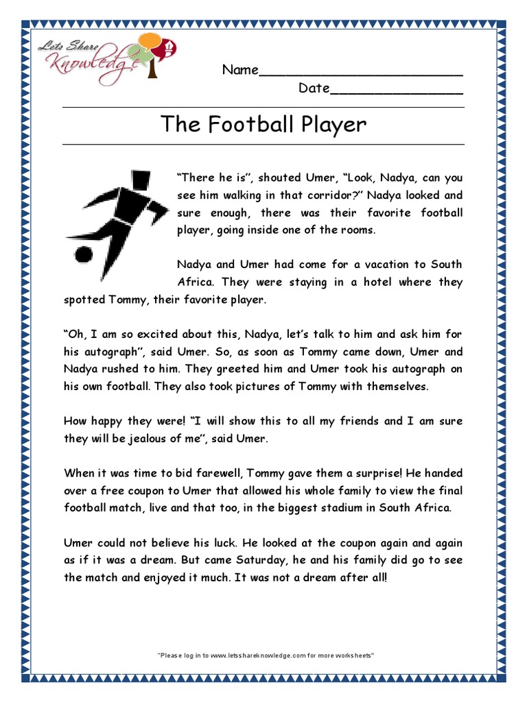Football Player Grade 2 Comprehension | PDF
