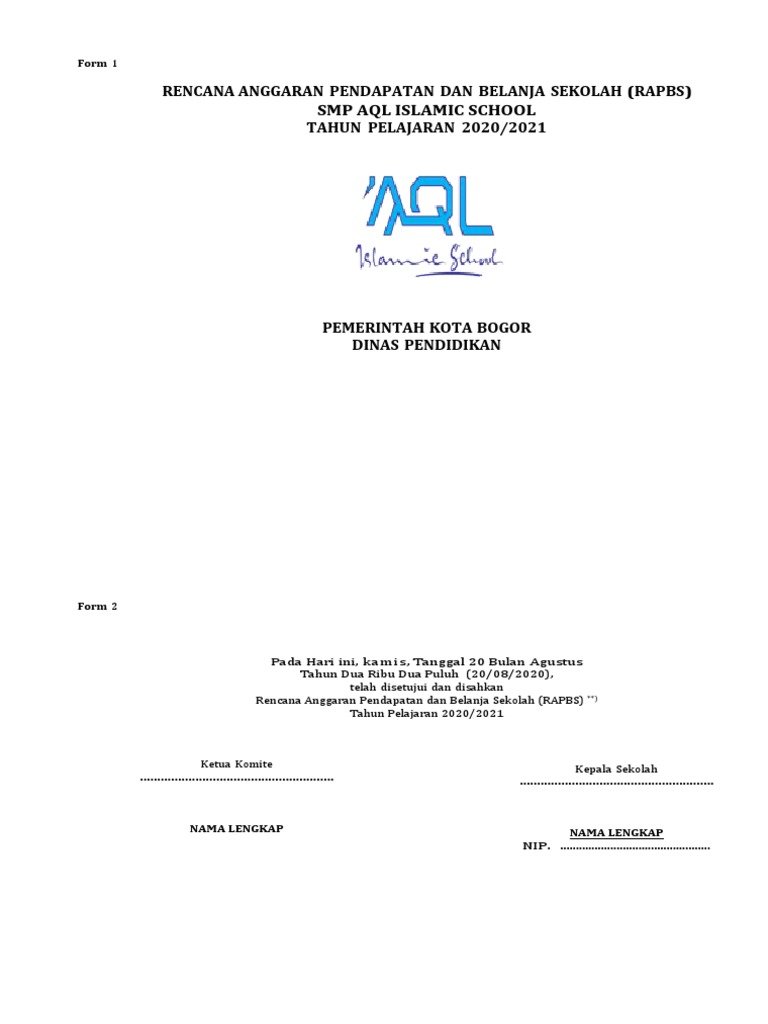 Contoh RAPBS SMP AQL 2020/2021 | PDF