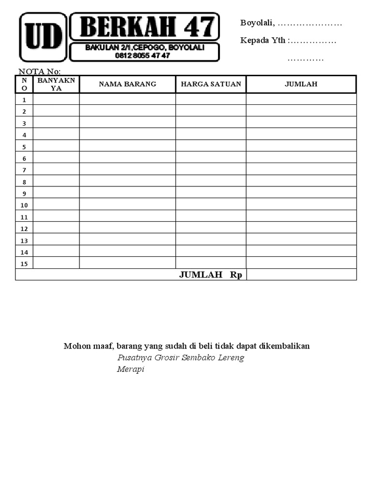 Nota Ud Berkah 47 | PDF