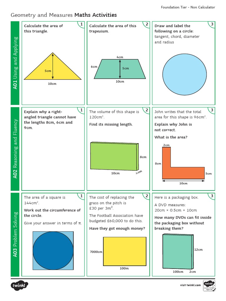 Foundation Geometry and Measures Noncalculator Revision Activity Mat ...