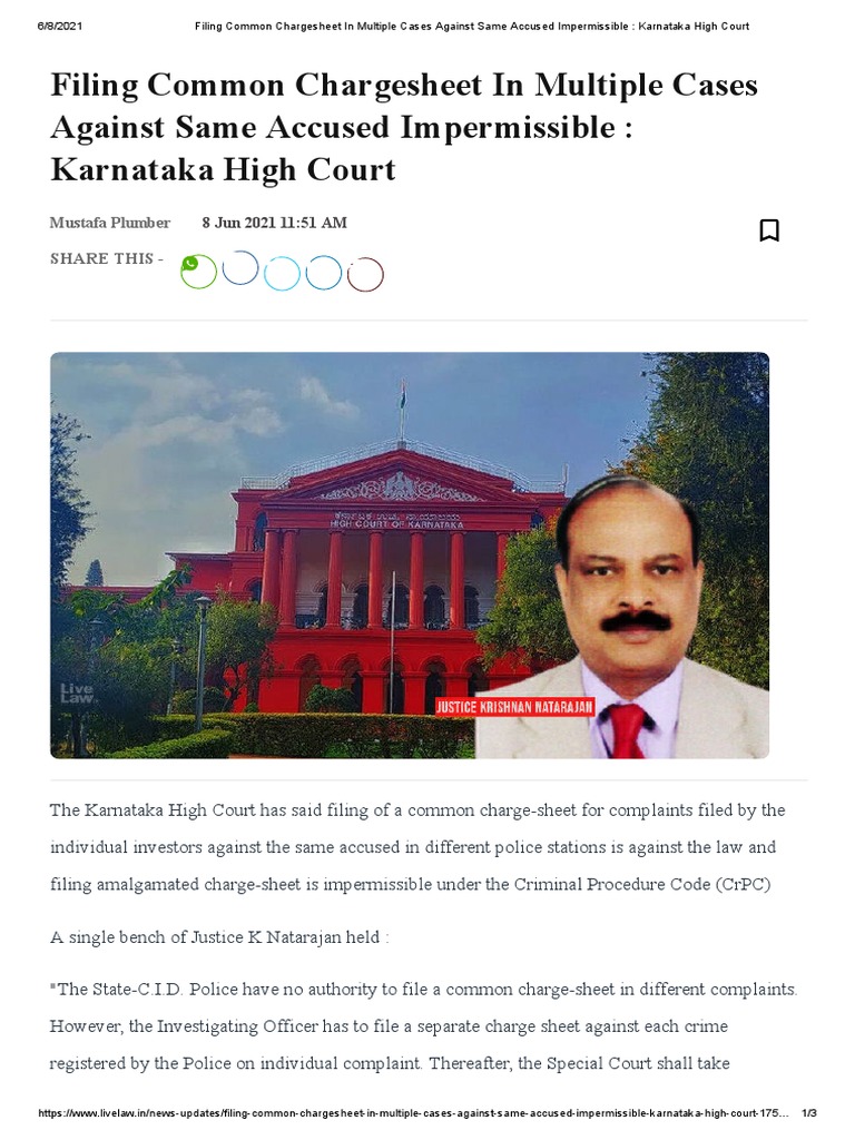 Filing Common Chargesheet in Multiple Cases Against Same Accused ...