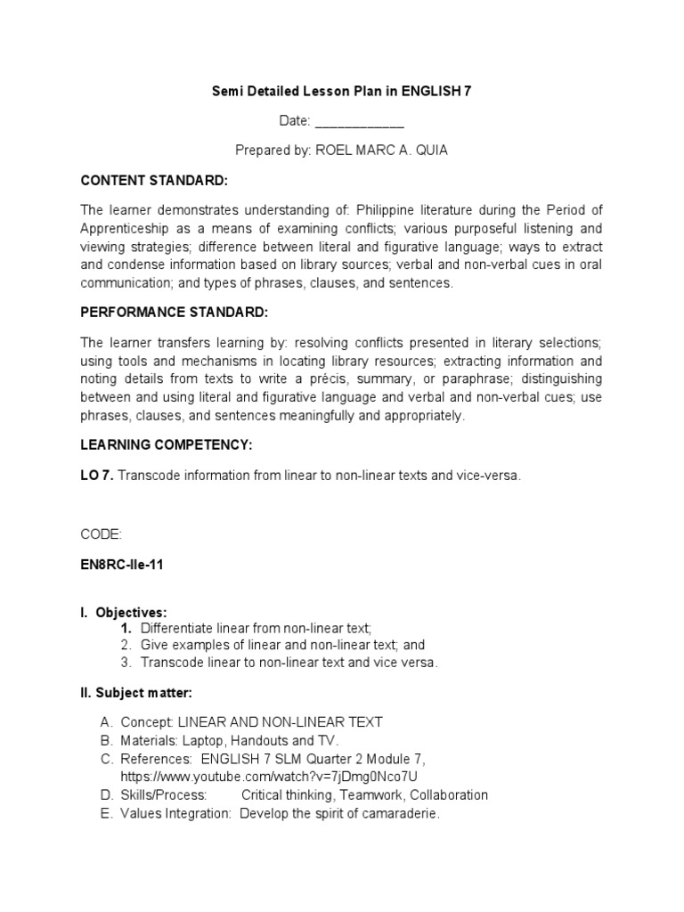 Linear and Non-Linear Text LP | PDF | Educational Assessment | Nail ...