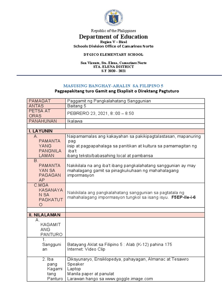 Lesson Plan Lac Demo Filipino5 | PDF