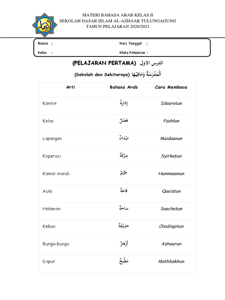 Materi Bahasa Arab Kelas 2 Semester 1 Pdf