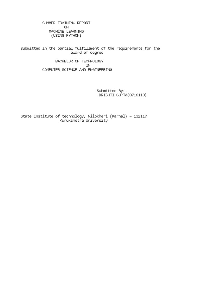 Summer Training Report | PDF | Python (Programming Language) | Machine Learning