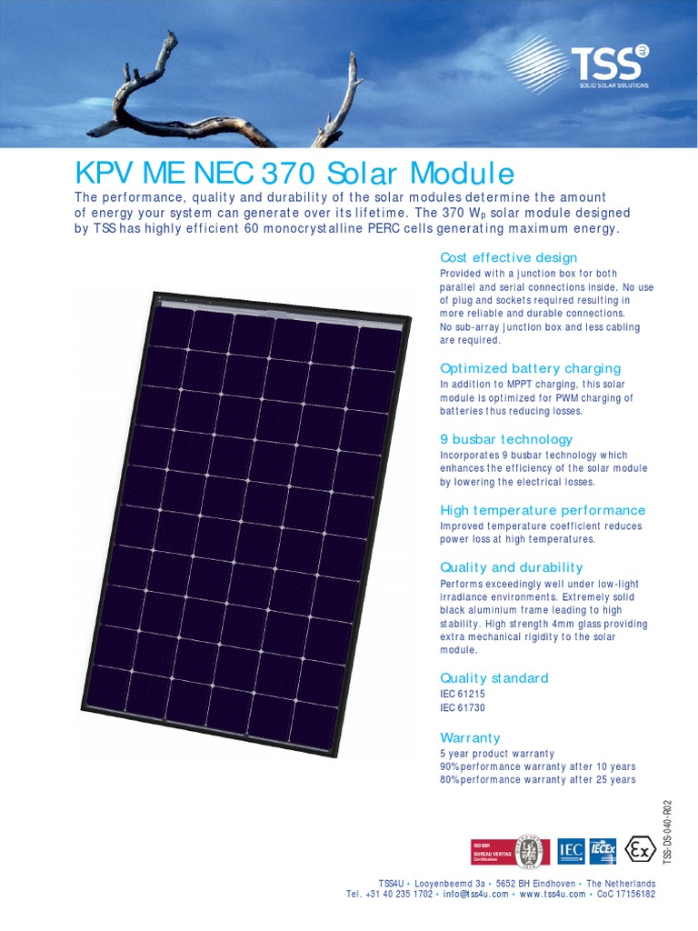 TSS DS 040 R02 TSS KPV ME NEC 370 Solar Module | PDF | Solar Panel ...