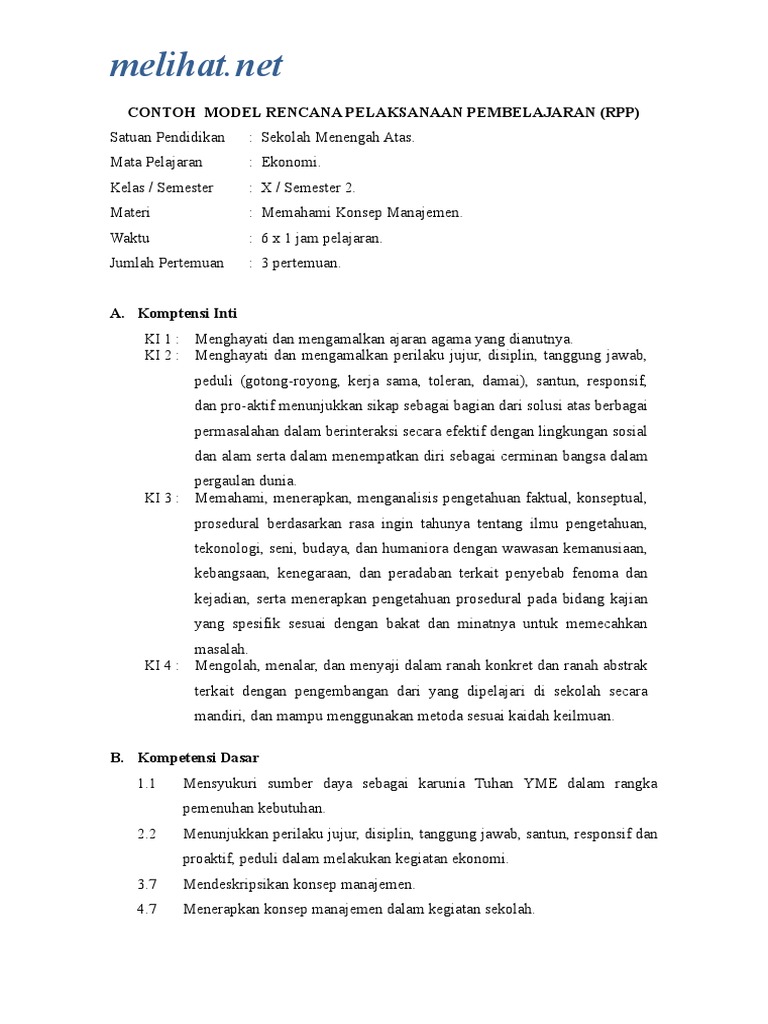 Contoh RPP Bab 4 KP 1 | PDF