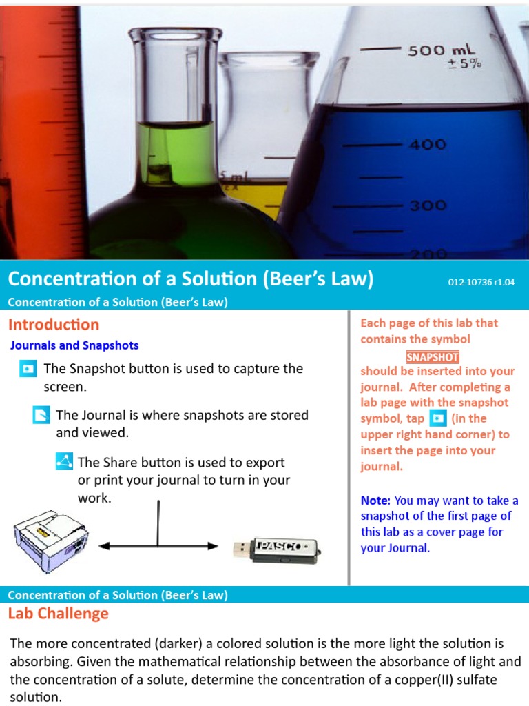 Concentration of A Solution (Beer's Law) - PASCO | PDF | Absorbance | Color