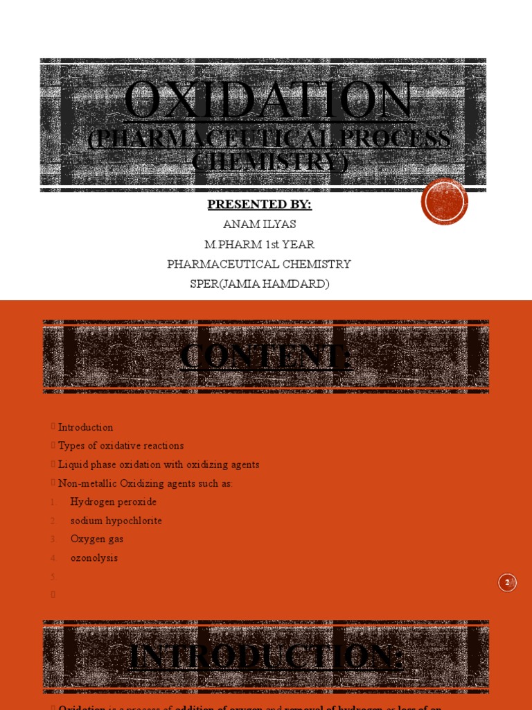Oxidation - (Pharmaceutical Process Chemistry) | PDF | Hydrogen ...