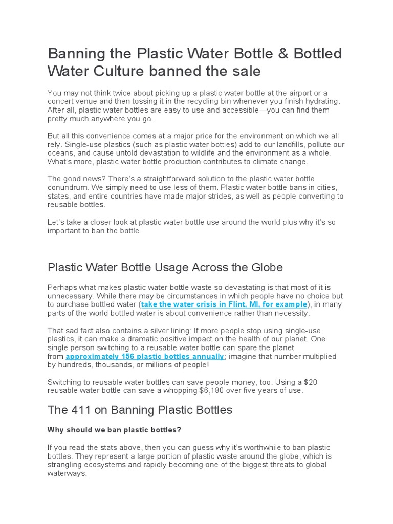Banning The Plastic Water Bottle | PDF | Plastic | Water
