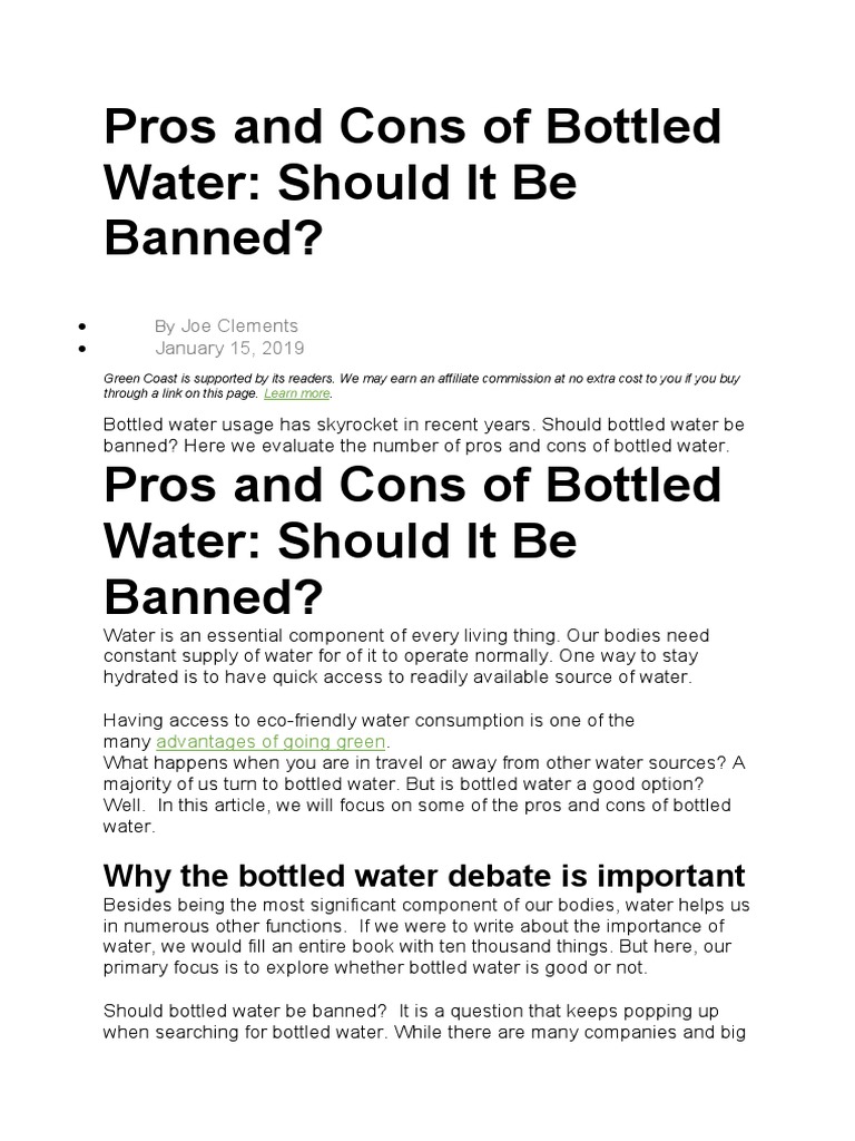 Pros and Cons of Bottled Water Usage | PDF | Water | Bottled Water