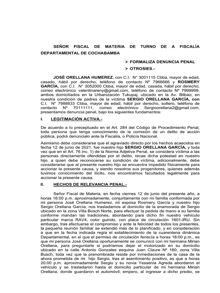 Modelo de Denuncia | PDF | Derecho penal | Constitución