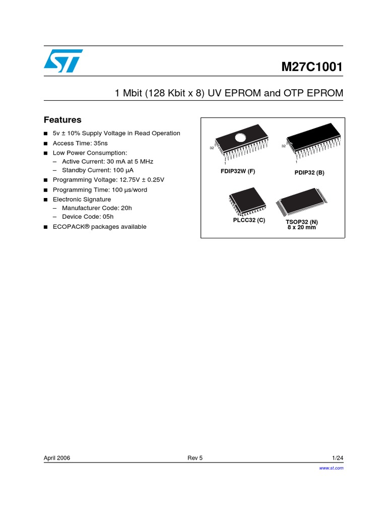 1 Mbit (128 Kbit X 8) UV EPROM and OTP EPROM: Features | PDF ...
