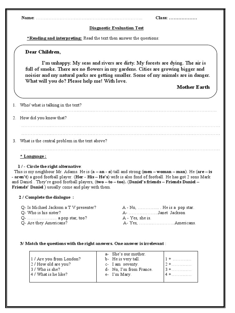 My Diagnostic Test First Year | PDF | Linguistics | Cognition