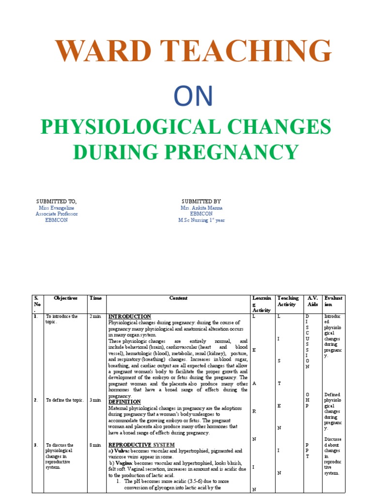 Ward Teaching: Physiological Changes During Pregnancy | PDF | Pregnancy ...