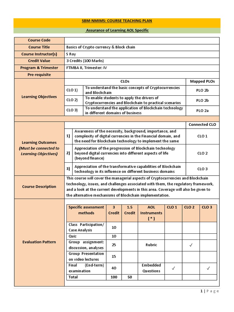 3 BCC&BC - 2020 - Course Outline | PDF | Cryptocurrency | Bitcoin