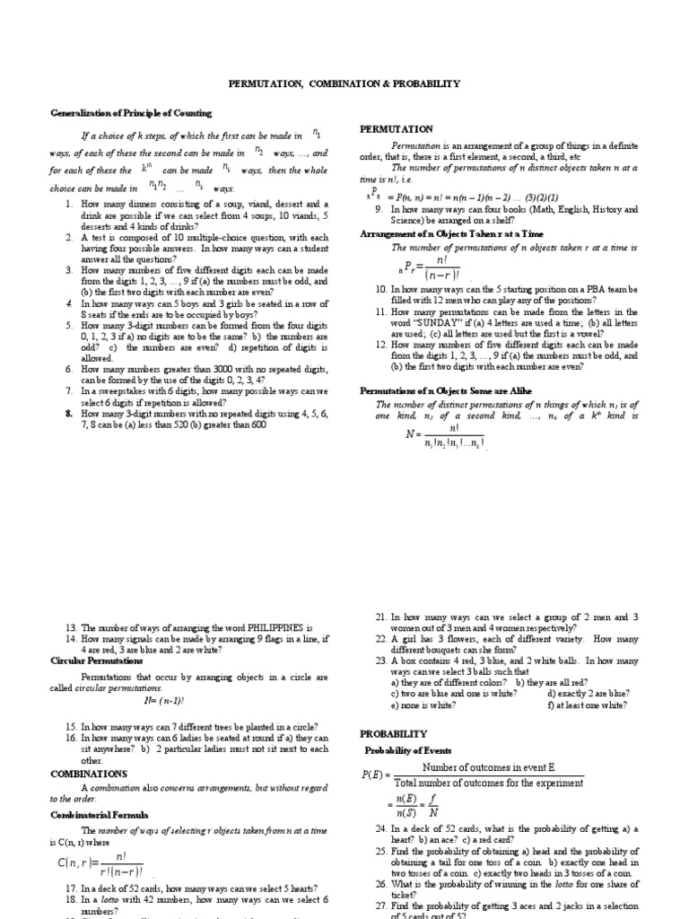 N N N N N N: Permutation, Combination & Probability Generalization of Principle of Counting ...