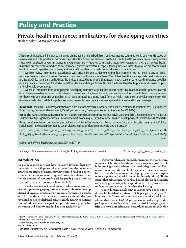 Bulletin 2005 83 (2) 127-134 | PDF | Insurance | Health Care