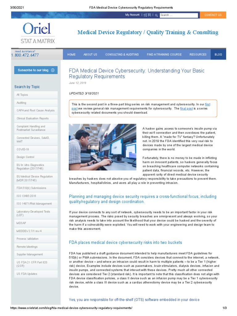 2-FDA Medical Device Cybersecurity Regulatory Requirements | PDF ...