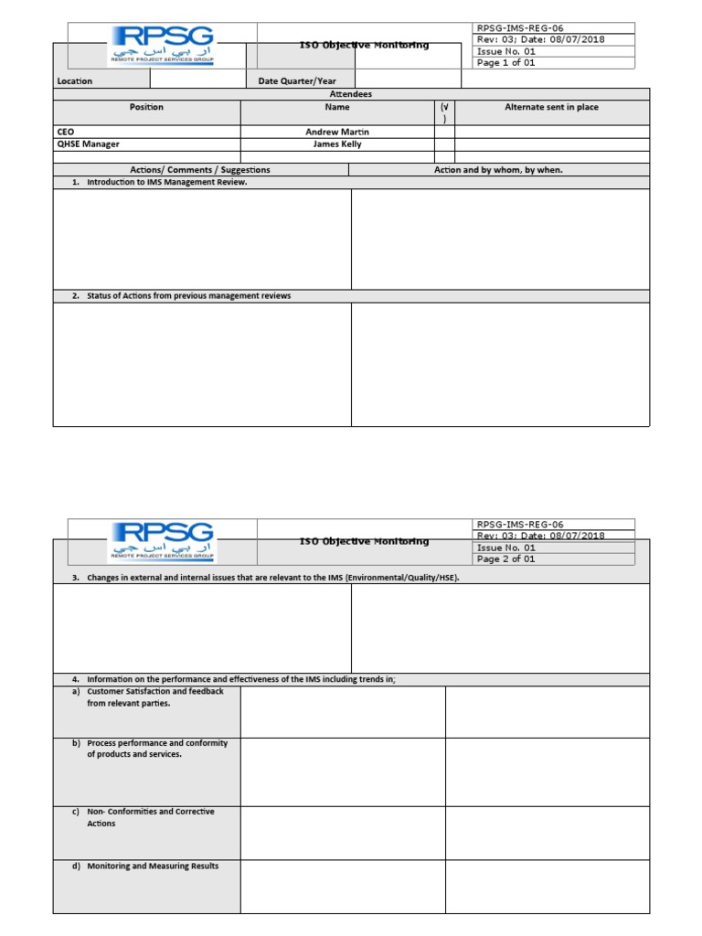 ISO IMS and 22000 Objectives Monitoring | PDF | Occupational Safety And ...