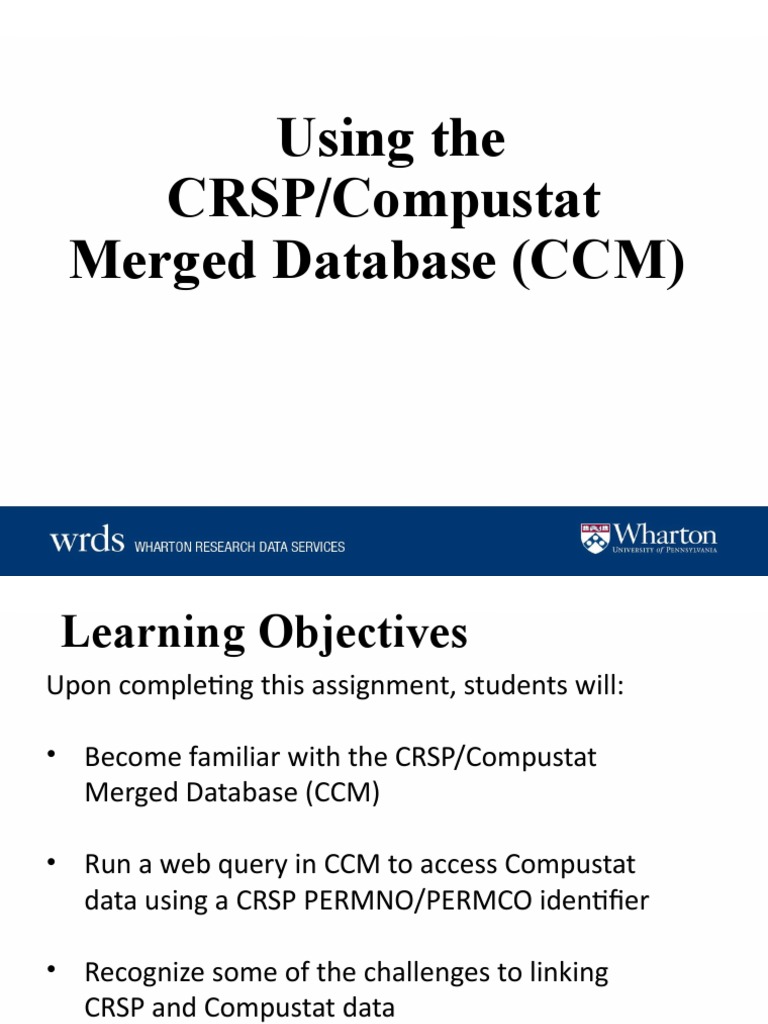 Using The CRSP/Compustat Merged Database (CCM) | PDF | Databases | Microsoft Excel