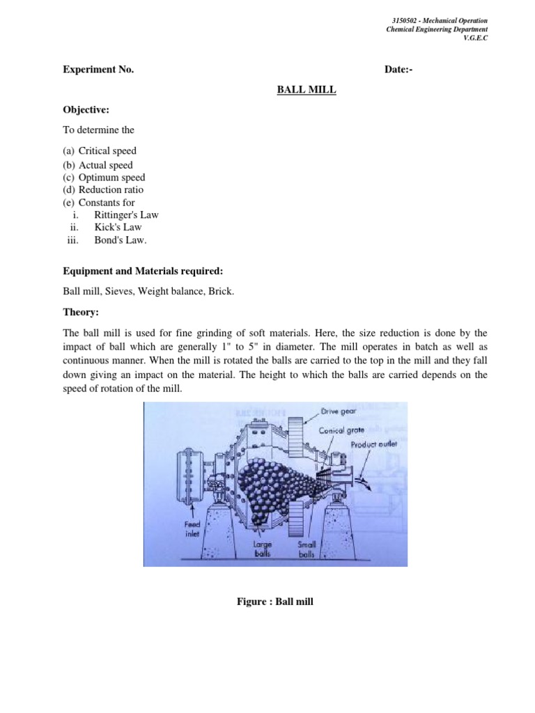 Experiment No.6 Ball Mill | PDF | Mill (Grinding) | Metrology