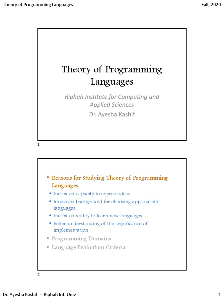 1-Theory of Programming Languages - Introduction | PDF | Computer Programming | Programming Language