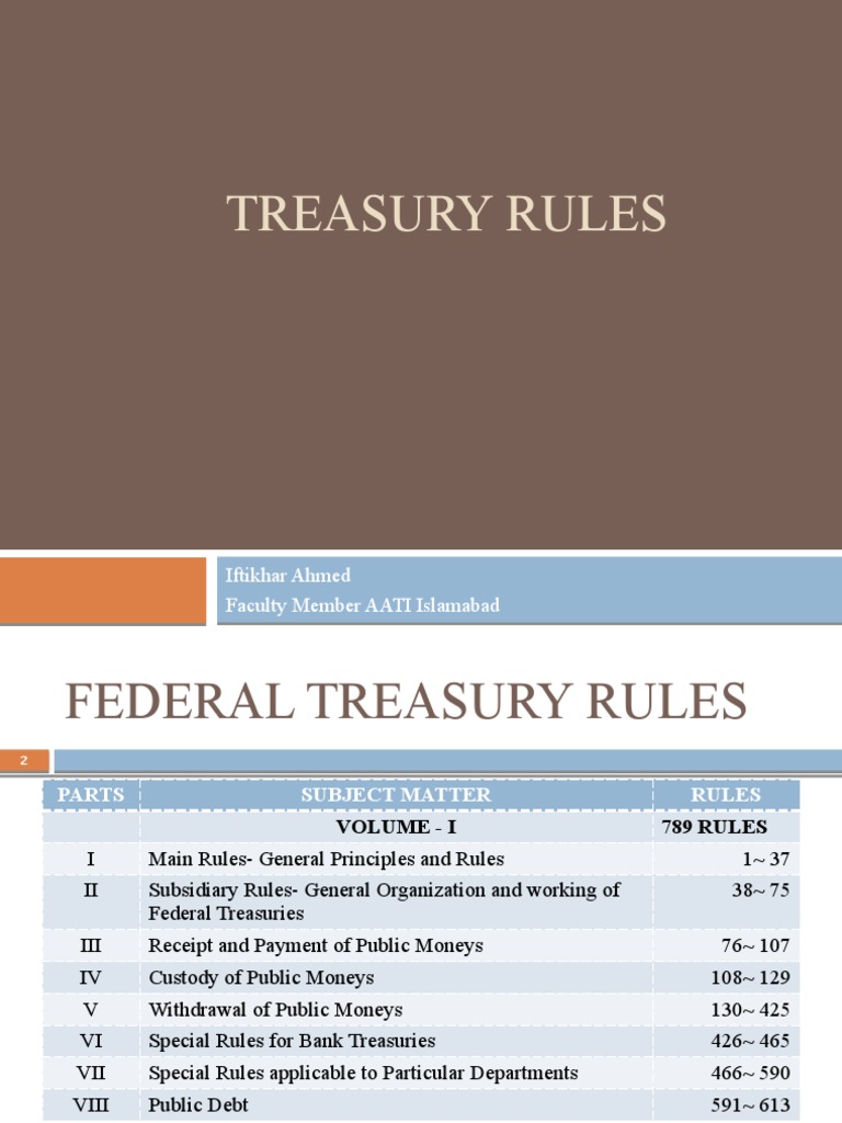 Treasury Rules: Iftikhar Ahmed Faculty Member AATI Islamabad | PDF ...