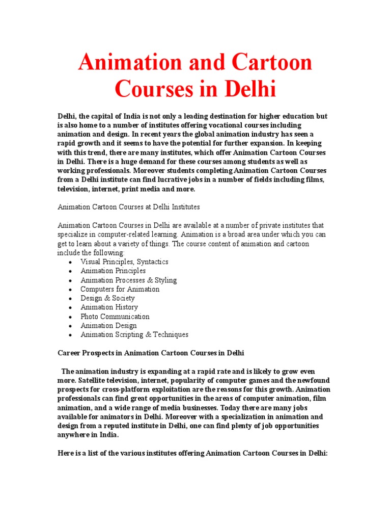 Animation and Cartoon Courses in Delhi | PDF | Animation | Internet